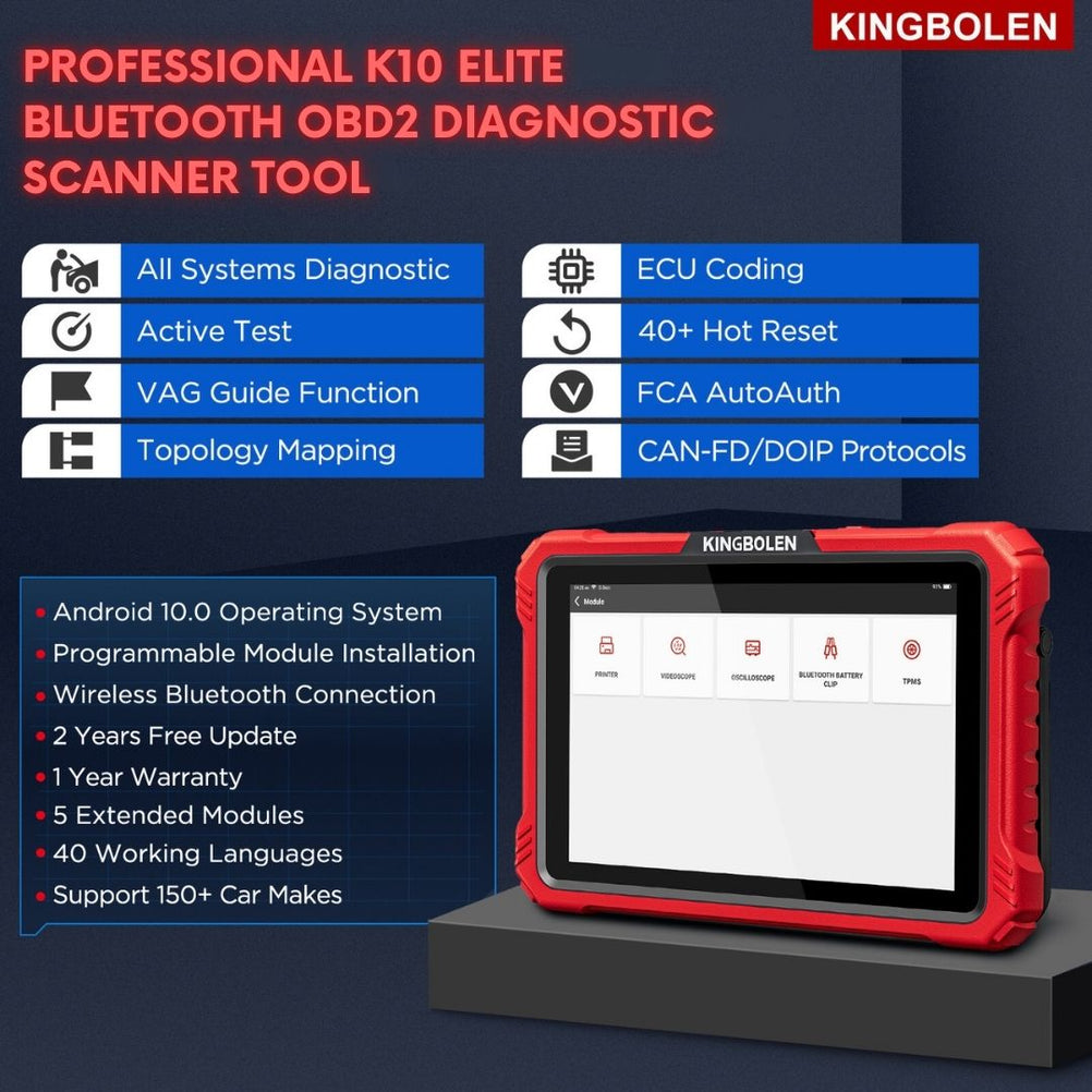 2025 Kingbolen K10 Elite CANFD&Doip Obd2 Scanner 40+ Resets All System